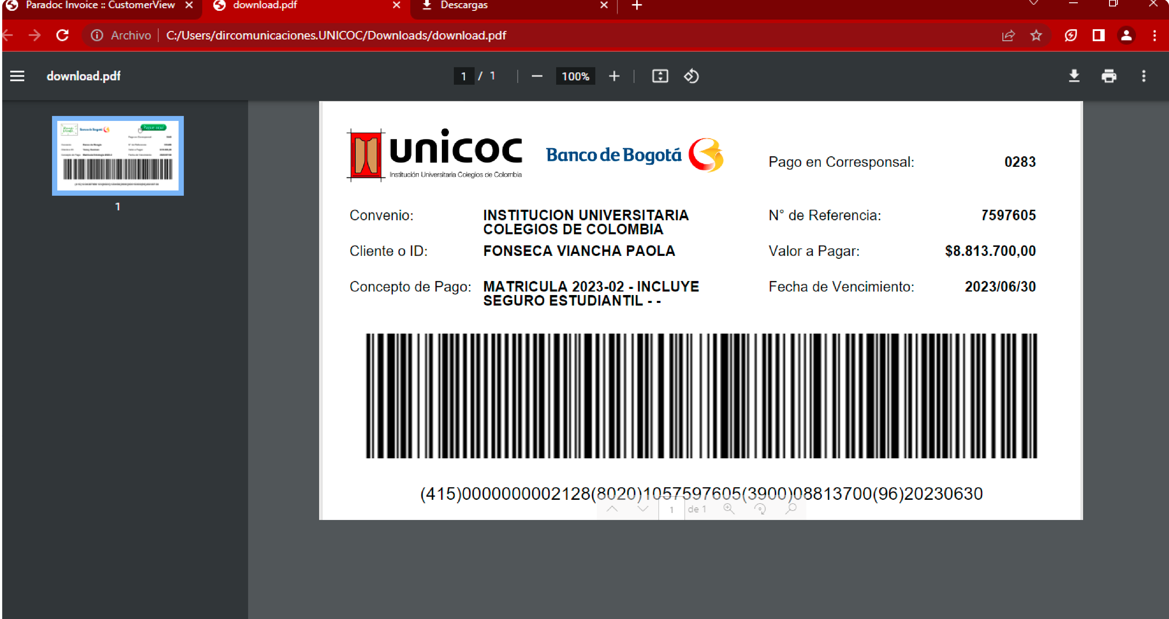 Recaudo verde - Unicoc